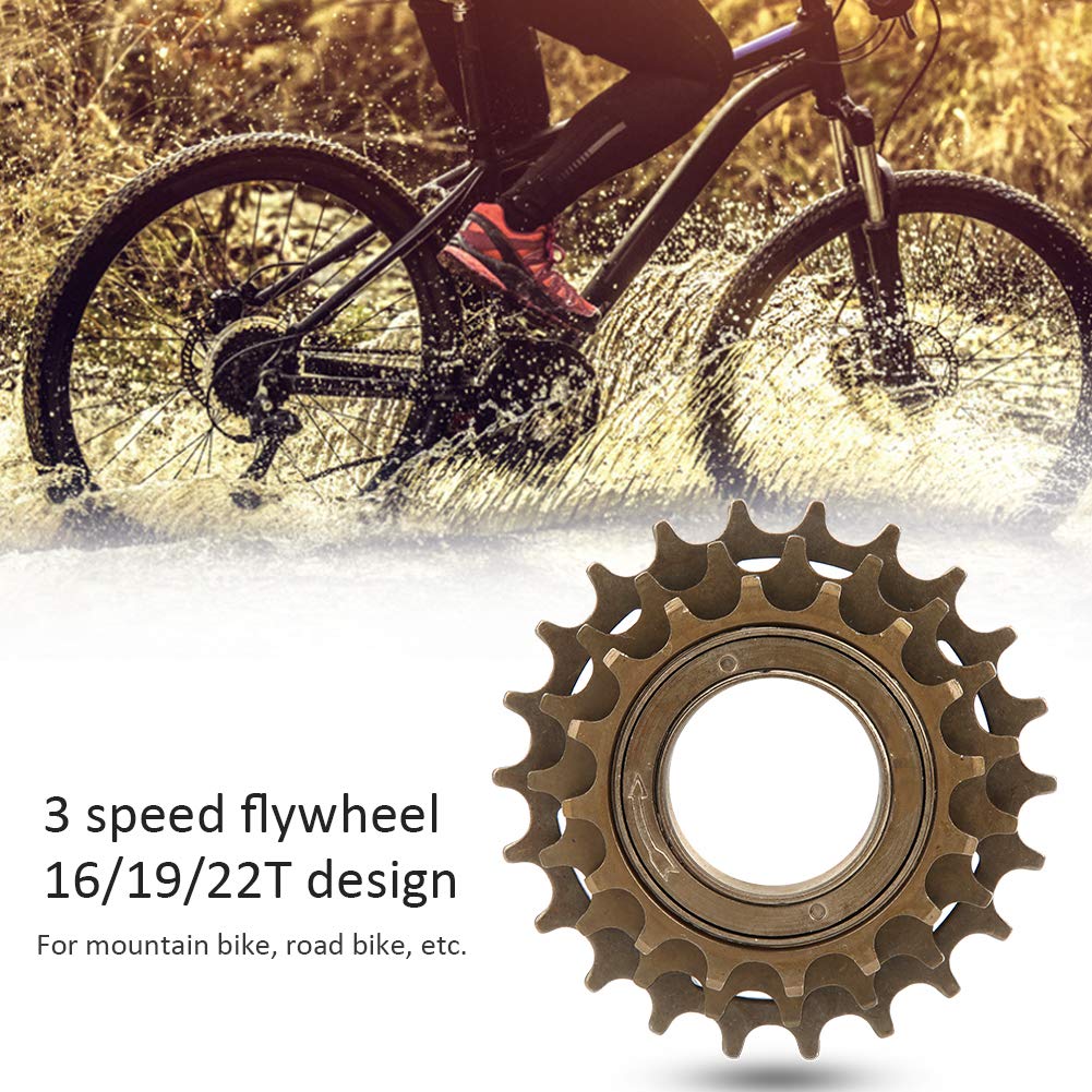 Keenso Mountain Bike Flywheel, Mountain Road Bike 3 Speed Flywheel 16/19/22T Freewheel Rear Gear Accessories