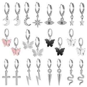 aidsotou 12 pairs small silver butterfly star hoop earrings sets for women girls mini huggie hoop earrings with dangle charms