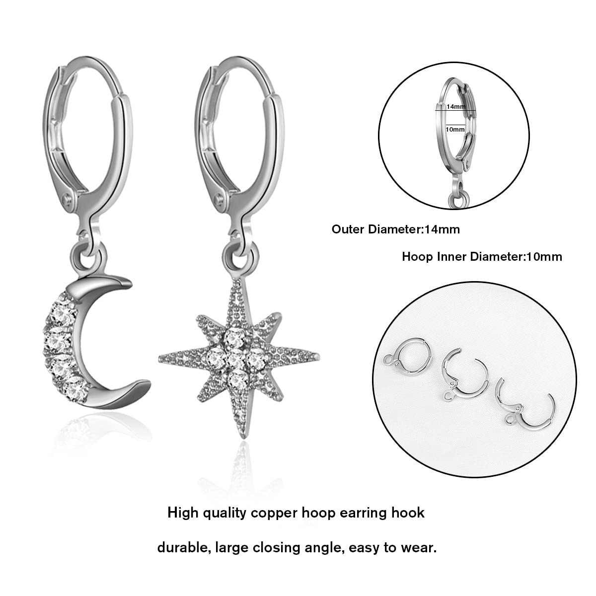 AIDSOTOU 12 Pairs Small Silver Butterfly Star Hoop Earrings Sets for Women Girls Mini Huggie Hoop Earrings with Dangle Charms