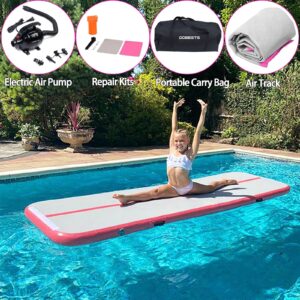 DOBESTS Inflatable Airtrack Gymnastics Tumbling Mat 10ft 13ft 16ft 20ft Air Track with Electric Air Pump for Gymnastic Training Yoga Exercise Indoor Outdoor Sport (Pink, 6m)