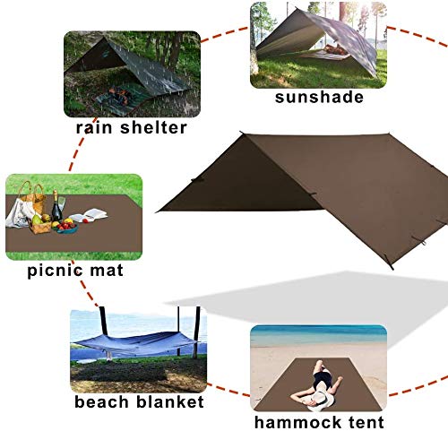 KALINCO Waterproof Camping Tarp Tent Hammock Rain Fly, 10X10FT/10X15FT, Mutifunctional Tent Footprint Lightweight Tarp for Camping, Hiking and Survival Shelter