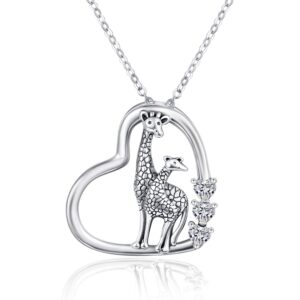 kingwhyte giraffe necklace s925 sterling silver mother daughter necklace giraffe jewelry gifts for women mother's day birthday