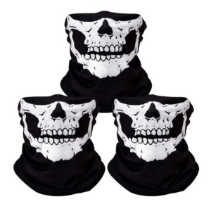 zksm 3 pcs skull mask breathable skull face masks black seamless skull balaclava mask for motorcycle bike hiking ski halloween outdoor riding