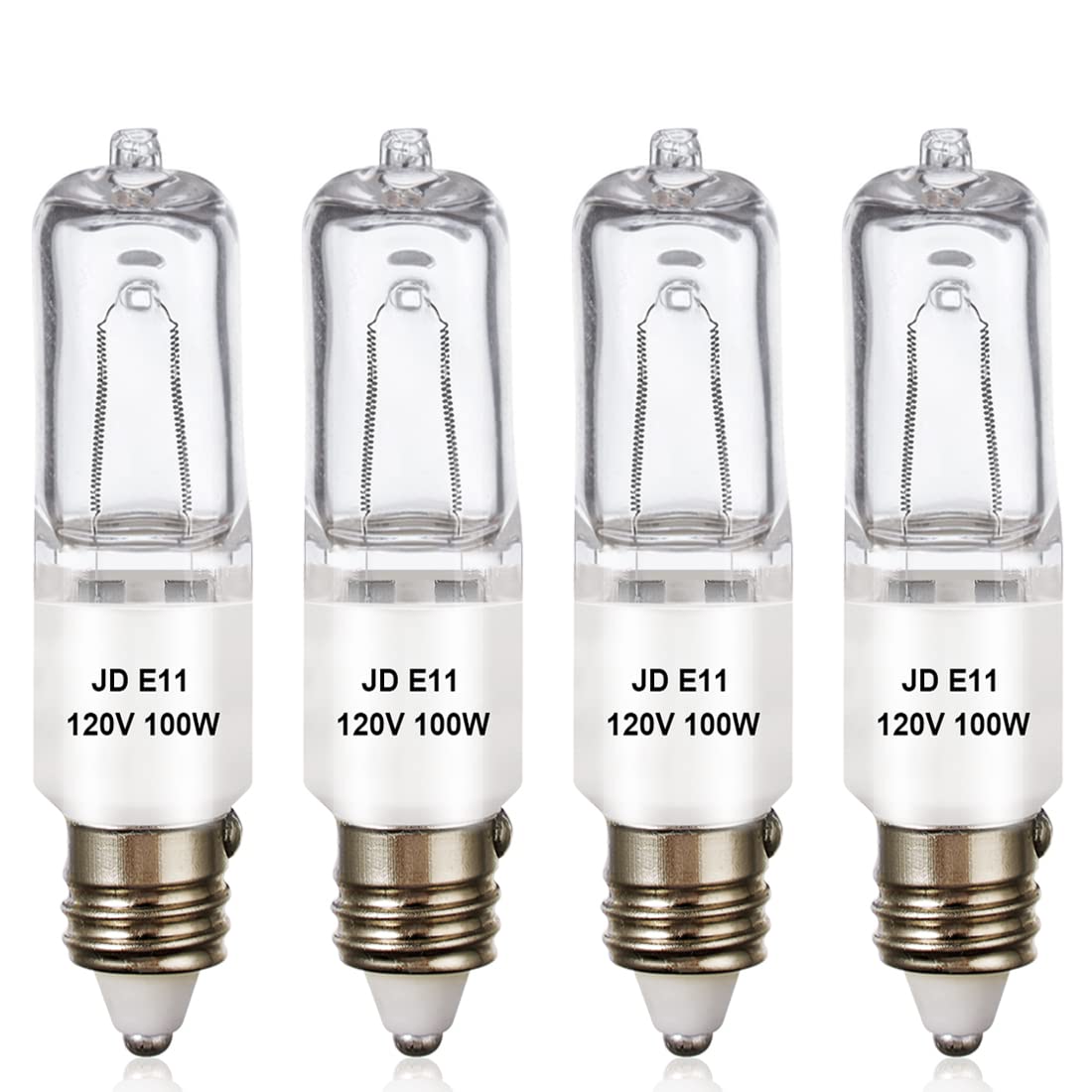 4 Pack JDE11 Bulb,120V 100W Halogen Candelabra Bulbs,T4 Mini Base JD E11 Bulb ,Dimmable 2700K Warm White（Replacement E11 LED bulb,for Chandeliers,Candelabra,Ceiling Fan, Table Lamps, Cabinet Lighting