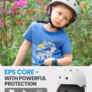 OutdoorMaster Youth & Kids Bike Helmet - Adjustable Multi-Sports Skateboard Helmet with Removable Liners for Balance Bike, Toddler Scooter, One Wheel Hoverboard - White - S