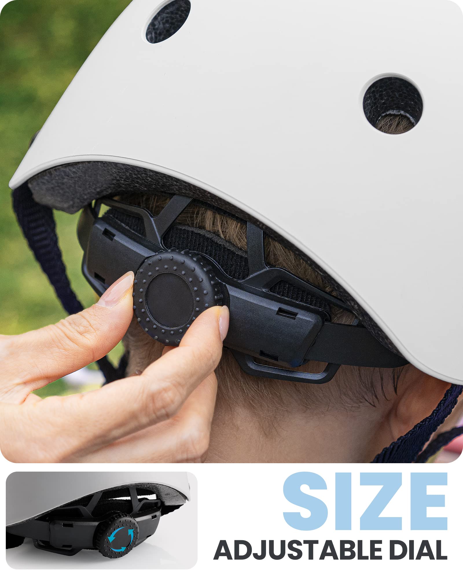 OutdoorMaster Youth & Kids Bike Helmet - Adjustable Multi-Sports Skateboard Helmet with Removable Liners for Balance Bike, Toddler Scooter, One Wheel Hoverboard - White - S