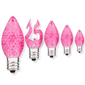 aniai 25 pack c7 pink led replacement bulbs, commercial grade 3 smd leds in each c7 e12 faceted lights bulb, for outdoor string lights decoration (pink)