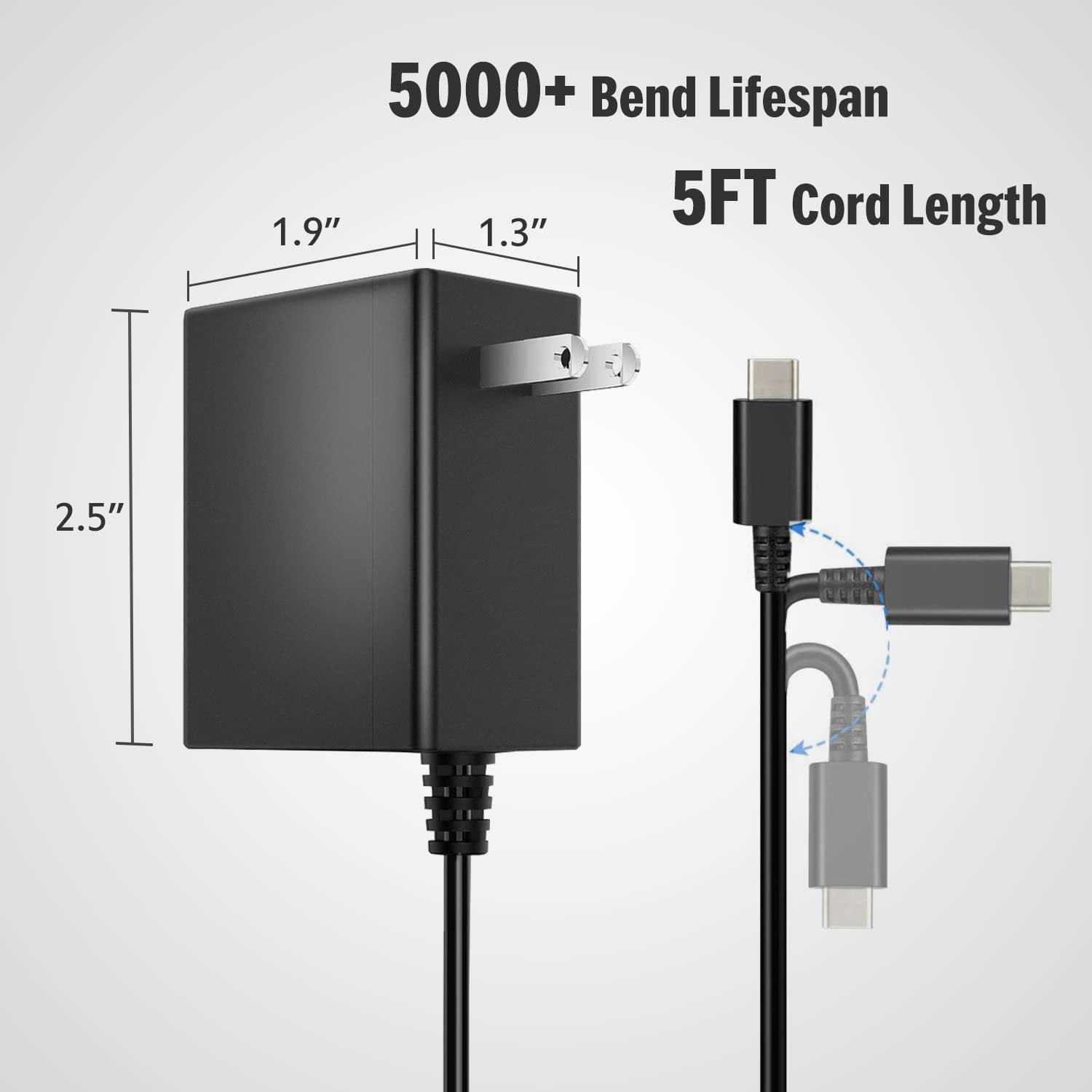 Charger for Nintendo Switch/Lite/OLED/Steam Deck,Support TV Mode,HAC-002 USB-C Fast Charger Replacement for Steam Deck/Switch/Switch Lite/Switch OLED/Switch Dock Station 15V 2.6A Power Supply Adapter