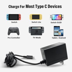 Charger for Nintendo Switch/Lite/OLED/Steam Deck,Support TV Mode,HAC-002 USB-C Fast Charger Replacement for Steam Deck/Switch/Switch Lite/Switch OLED/Switch Dock Station 15V 2.6A Power Supply Adapter