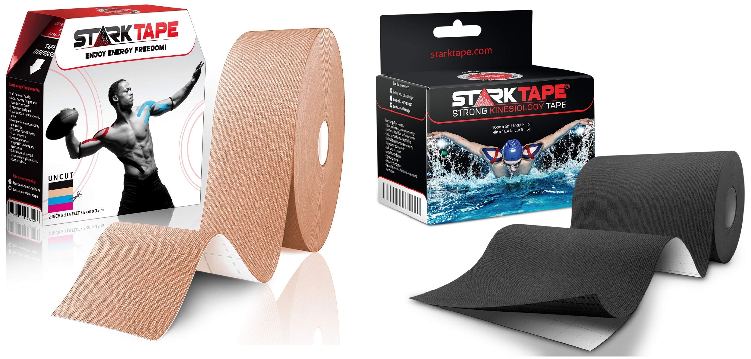 Starktape Kinesiology Tape - Professional 2 Pack Bulk Physio Rolls Sports Tapes for Sensitive Skin. K Physical Therapy Tape for Knee, Shoulder, Ankle, Wrist, Foot, Back Injury Muscle Pain aid