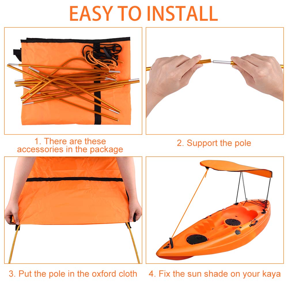 KUUQA Kayak Boat Canoe Sun Shade Canopy for Single Person, Kayak Accessories Valentines Day Anniversary Birthday Gifts for Him Her Husband Wife（Orange）