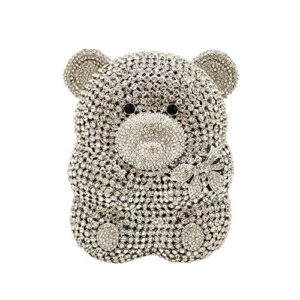 boutique de fgg hollow silver bear evening bag women crystal clutch purse party cocktail animal rhinestone clutch handbag, mini