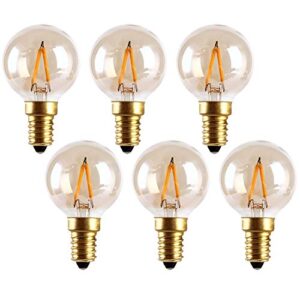 e14 vintage edison led light bulbs 1w non-dimmable, european base warm white 2200k 10 watt replacement g40 equivalent filament mini globe bulb for decorative lamp, amber glow, 110v (6 pack)