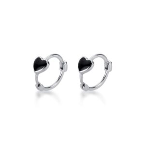 black heart small hoop earrings s925 sterling silver minimalist cartilage tragus round huggie hoops 10mm statement earring cute jewelry gifts for women girls hypoallergenic