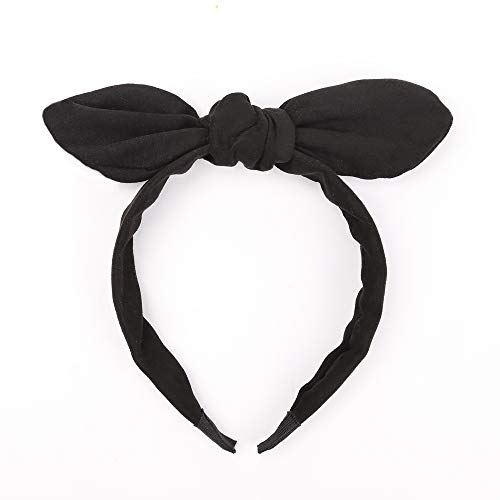 Huachi Bow Headbands for Girls Women Halloween Black Headwrap Cute Turban Hair Hoop Knotted with Bunny Ears Vintage Hair Accessories