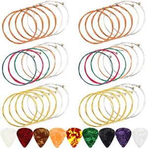 6 sets acoustic guitar strings replacement steel guitar strings gold/brass/multicolor guitar string with 9 pieces celluloid guitar picks in 3 sizes for electric acoustic guitar beginners performers