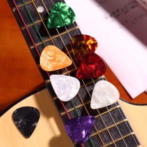 9 Sets of 6 Acoustic Guitar Strings Replacement Steel Guitar Strings (Gold, Brass, Multicolor) with 9 Pieces Celluloid Guitar Picks 3 Sizes for Electric Acoustic Guitar Beginners