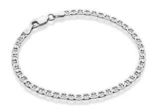 miabella 925 sterling silver italian 3mm, 4mm solid mariner link chain bracelet for men women, made in italy (3mm - length 7 inches (small))