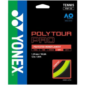 yonex polytour pro 115 18 gauge polyester tennis string set (flash yellow)