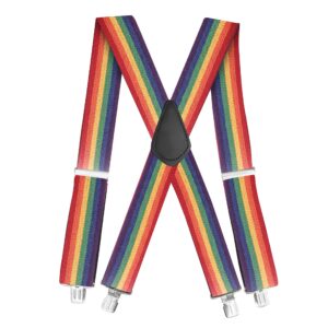 jackster rainbow suspenders x-back adjustable with strong jumbo clips 2" wide