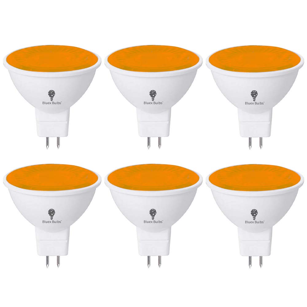 6 Pack BlueX LED MR16 Orange Light Bulb - 4W (40Watt Equivalent) - GU5.3 Bi-Pin Base 12V Orange LED Orange Bulb, Party Decoration, Porch, Home, Holiday Lighting, Decorative Illumination MR16 LED Bulb