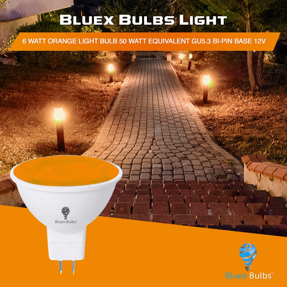 6 Pack BlueX LED MR16 Orange Light Bulb - 4W (40Watt Equivalent) - GU5.3 Bi-Pin Base 12V Orange LED Orange Bulb, Party Decoration, Porch, Home, Holiday Lighting, Decorative Illumination MR16 LED Bulb