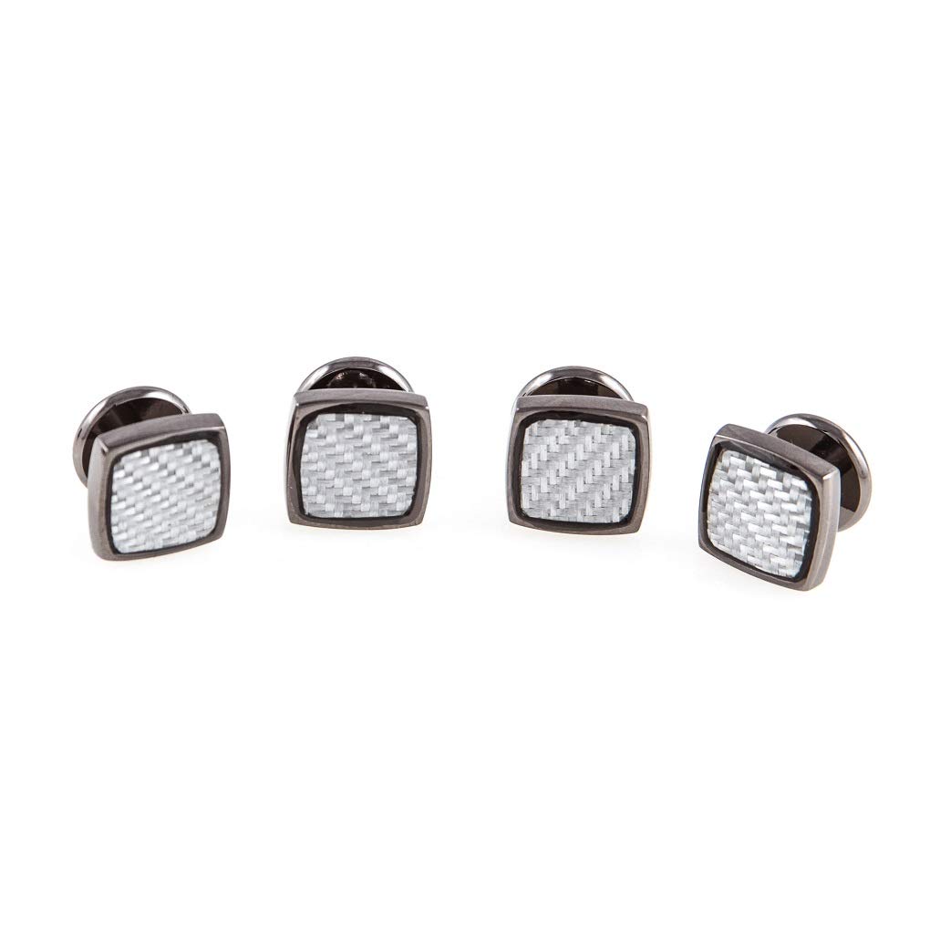 MRCUFF Gunmetal Carbon Fiber Grey Set Tuxedo Cufflinks & Studs in Presentation Gift Box & Polishing Cloth