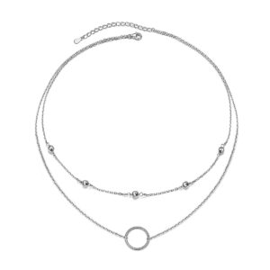 daoshang circle choker necklace s925 sterling silver layered necklace for women dainty simple boho choker necklace circle jewelry for women