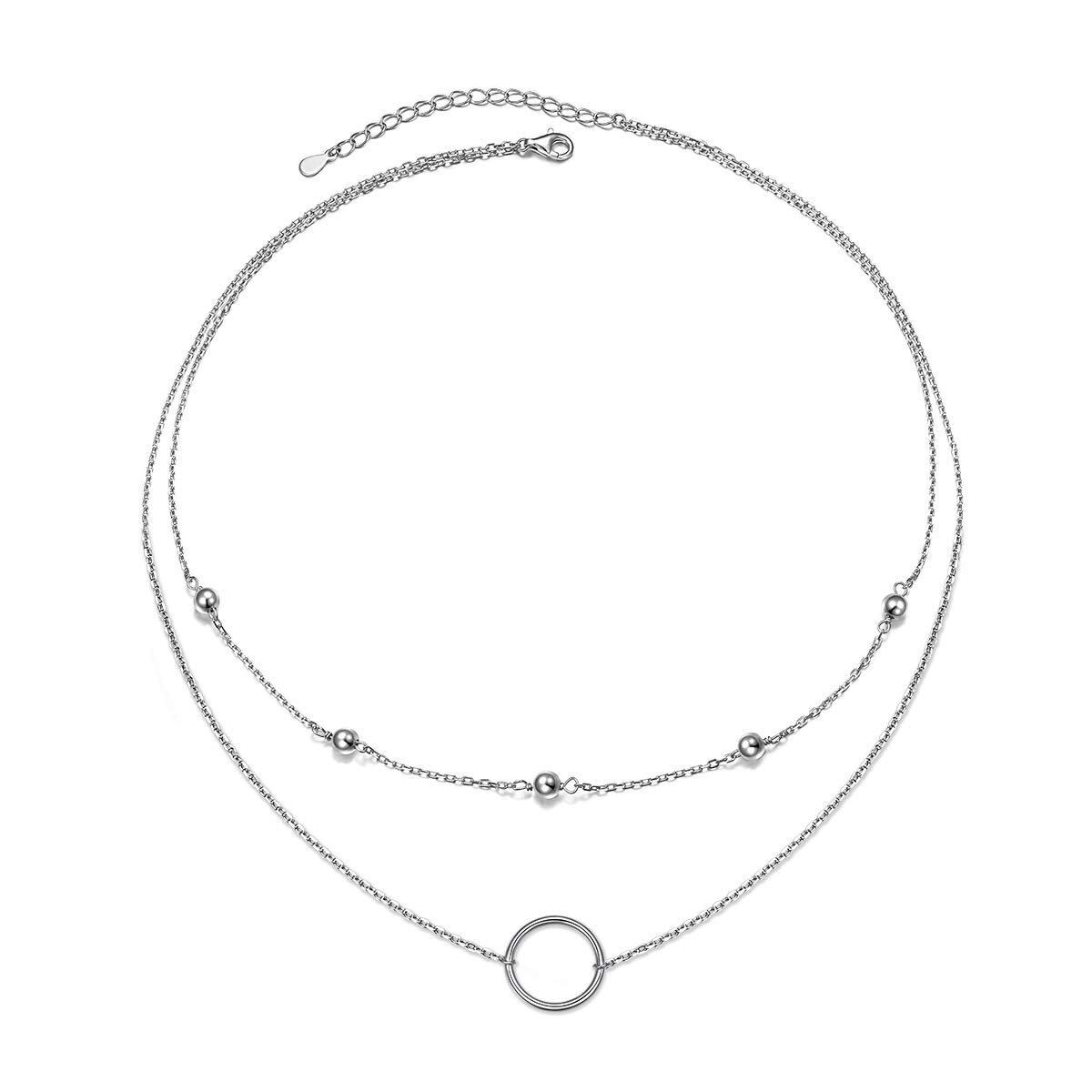 DAOSHANG Circle Choker Necklace S925 Sterling Silver Layered Necklace for Women Dainty Simple Boho Choker Necklace Circle Jewelry for Women