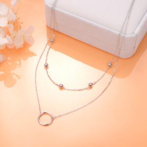 DAOSHANG Circle Choker Necklace S925 Sterling Silver Layered Necklace for Women Dainty Simple Boho Choker Necklace Circle Jewelry for Women