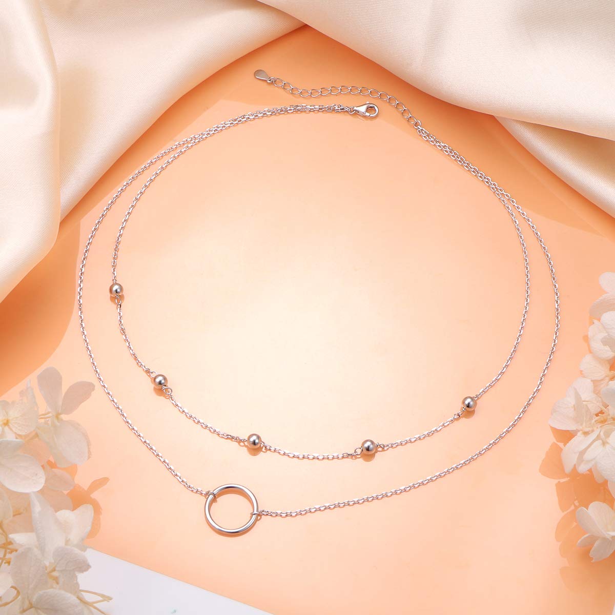 DAOSHANG Circle Choker Necklace S925 Sterling Silver Layered Necklace for Women Dainty Simple Boho Choker Necklace Circle Jewelry for Women