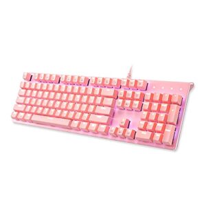 i-rocks k75m mechanical keyboard - 104 keys - with cherry mx brown switches, pbt keycaps, backlit led light and shortcut keys - programmable light & macro recorder (pink)