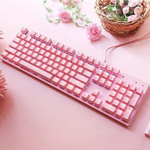 i-rocks K75M Mechanical Keyboard - 104 Keys - with Cherry MX Brown Switches, PBT Keycaps, Backlit LED Light and Shortcut Keys - Programmable Light & Macro Recorder (Pink)