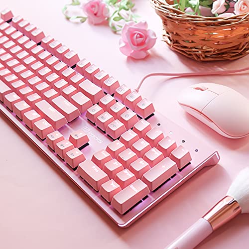 i-rocks K75M Mechanical Keyboard - 104 Keys - with Cherry MX Brown Switches, PBT Keycaps, Backlit LED Light and Shortcut Keys - Programmable Light & Macro Recorder (Pink)