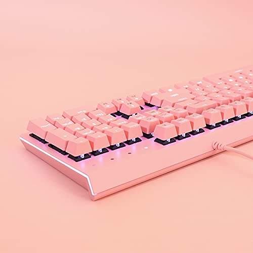 i-rocks K75M Mechanical Keyboard - 104 Keys - with Cherry MX Brown Switches, PBT Keycaps, Backlit LED Light and Shortcut Keys - Programmable Light & Macro Recorder (Pink)