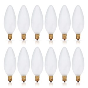 Simba Lighting Candelabra Torpedo Frosted B10 40W E12 Base (12 Pack) Decorative Incandescent Light Bulbs 120V for Chandeliers, Ceiling Fan Lights, Pendants, Wall Sconces, Dimmable, Warm White 2700K