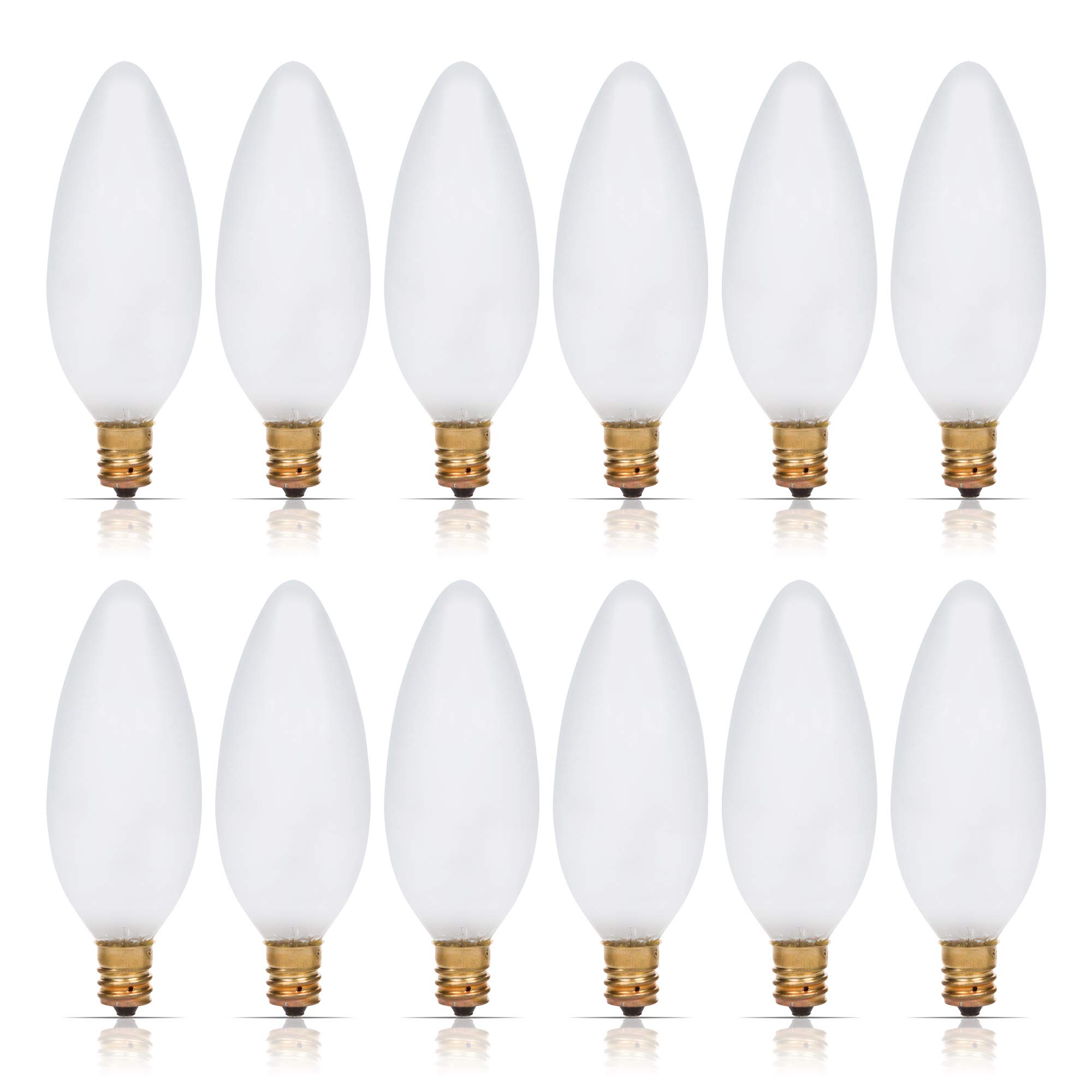 Simba Lighting Candelabra Torpedo Frosted B10 40W E12 Base (12 Pack) Decorative Incandescent Light Bulbs 120V for Chandeliers, Ceiling Fan Lights, Pendants, Wall Sconces, Dimmable, Warm White 2700K