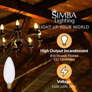 Simba Lighting Candelabra Torpedo Frosted B10 40W E12 Base (12 Pack) Decorative Incandescent Light Bulbs 120V for Chandeliers, Ceiling Fan Lights, Pendants, Wall Sconces, Dimmable, Warm White 2700K