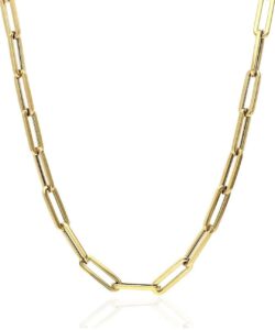 harlembling solid 925 sterling silver - 14k gold plated - elongated rolo paperclip necklace - 2.5mm 3mm 4mm - 16-24" - very in fashion ladies chain - made in italy (16, 4mm)