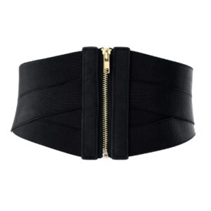 Ayliss Womens Elastic Wide Band Tie Retro Corset Cinch Belt with Zipper (Fit waist 25.59"-30.71", Black-5)