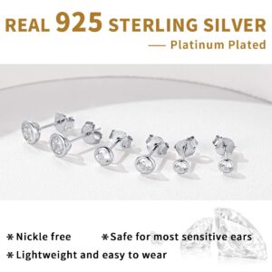 ChicSilver Sterling Silver Stud Earrings for Women Men- 3 Pairs Hypoallergenic Tiny Simulated Diamond Round Cubic Zirconia Ear Stud Set for Sensitive Ears