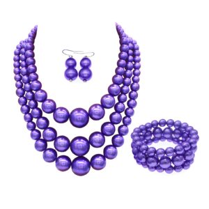 big pearl necklace for women chunky pearl necklace and earring set large pearl costume necklace 1920s pearl necklace faux pearls gatsby accessories (purple pearl necklace set)