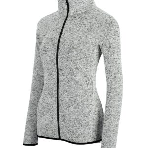 Dolcevida Fleece Jacket Women Long Sleeve Sweater Fleece Zip Up Speckled Jacket with Pockets (Light Grey Mix, M)