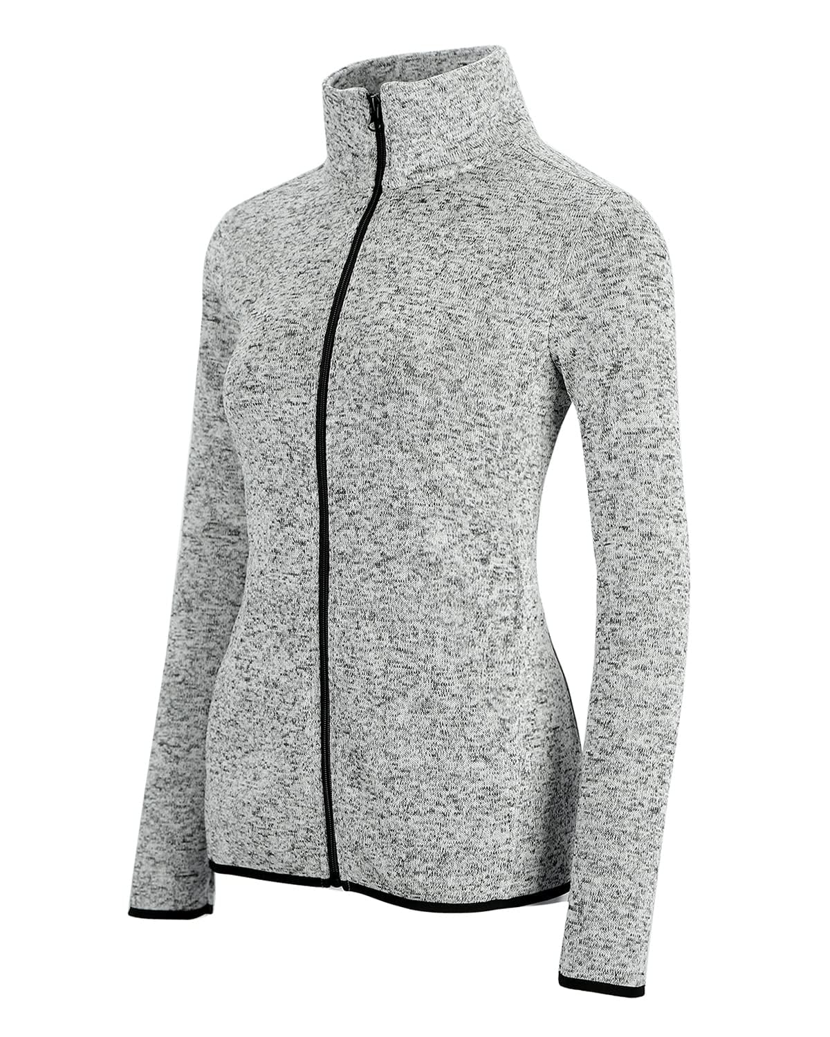 Dolcevida Fleece Jacket Women Long Sleeve Sweater Fleece Zip Up Speckled Jacket with Pockets (Light Grey Mix, M)