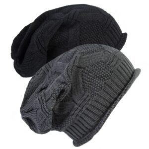 senker fashion 2 pack womens slouchy beanie winter knit soft hat for women and men black dark grey