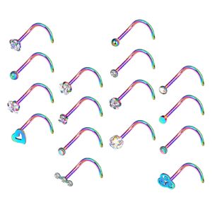 oyaface 20g(0.8mm) 16pcs stainless steel stud nose ring screw body piercings for women men (screw - rainbow)