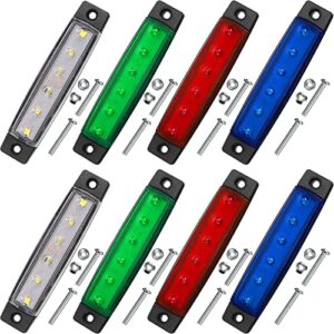 8 pieces marine boat lights 12v led interior lights for boat deck waterproof boat navigation lights for boat lights bow and stern, kayak lights (red, blue, green, white)