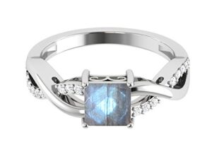 shine jewel princess cut labradorite gemstone 925 sterling silver twisted infinity wedding ring (5.5)