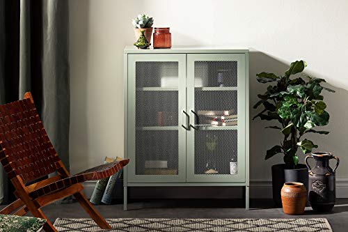 South Shore Crea Metal Mesh 2-Door Accent Cabinet, Sage Green