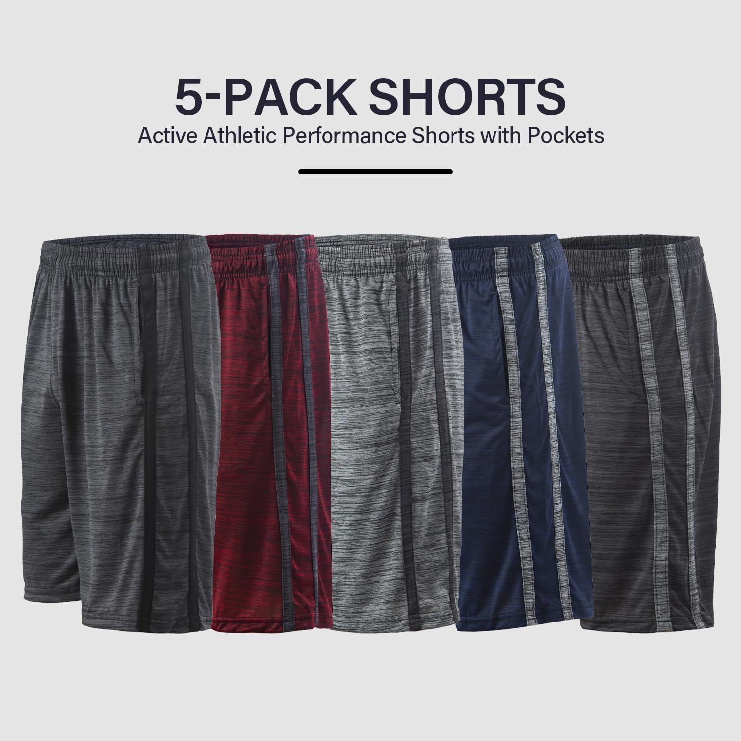 Athletic Shorts for Men - 5 Pack Men's Activewear with Pockets, Quick Dry Basketball Shorts - Sports Shorts for Workout, Gym, Running